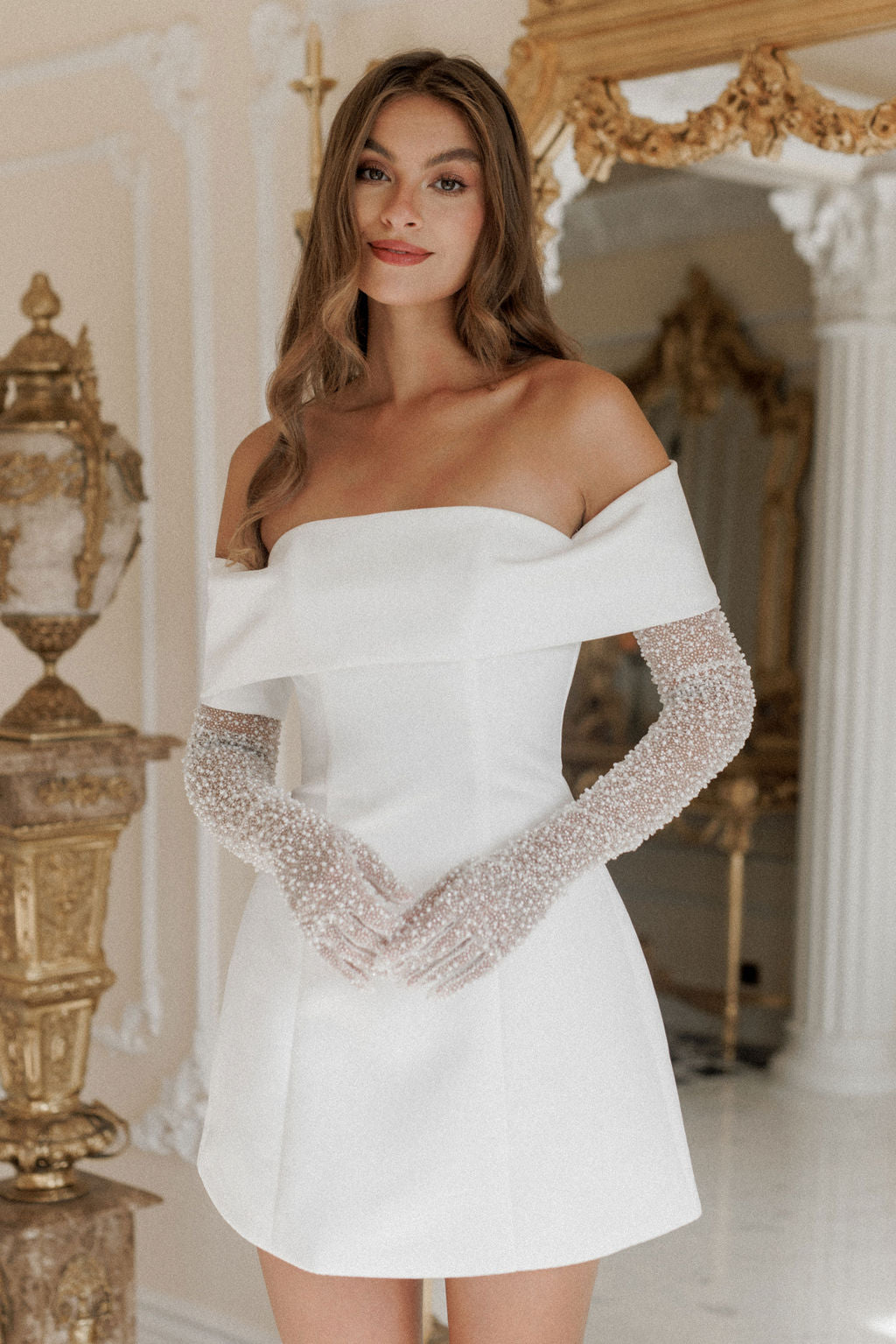 Evangeline Off-Shoulder Dress – Pearl White – SaintCholé